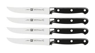 Zwilling Professional S Steakmesser-Set 4-teilig, Klingenlänge 12 cm, Rostfreier Spezialstahl/Kunststoff-Griff mit Nieten, Schwarz [Made in Germany]