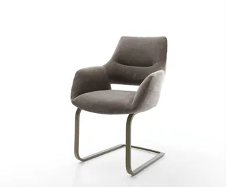 DELIFE Freischwinger Yago-Flex mit Armlehnen Strukturstoff Soft Taupe Freischwinger flach Effektfinish Titan Taschenfederkern, Esszimmerst&uuml;hle