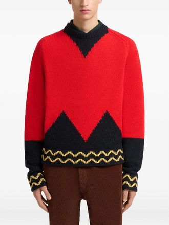 Marni Intarsia Wool Sweater - Red