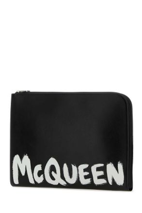 Alexander McQueen Mens Black Leather Document Holder Blackwhite Extra-Accessori Accessory