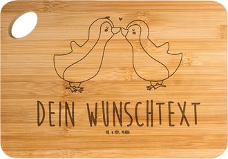 Mr. & Mrs. Panda Personalisiertes Schneidebrett Pinguin Liebe - Personalisierte Geschenke, Geschenkidee, Freundin, Hochzeit, Holzbrett Mit Gravur, Holzbrettchen Namen,