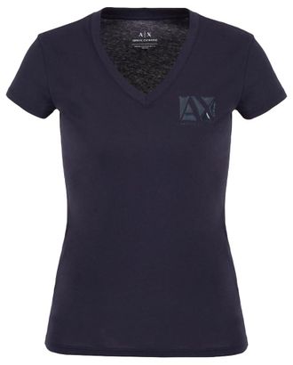A|X Armani Exchange Womens Essential V-Neck Cotton Jersey Logo T-Shirt,Blueberry Jelly, XS