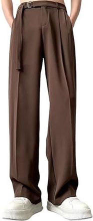 Generic Pantalon de costume ample taille haute pour homme, pantalon chino pliss&eacute; &agrave; jambe droite pour homme, pantalon habill&eacute; d&eacute;contract&eacute;, marron, XXL