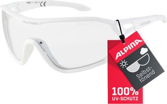 Alpina S-WAY V - Selbsttönende, Bruchfeste & Beschlagfreie Sport- & Fahrradbrille Mit 100% UV-Schutz Für Erwachsene, white matt, One Size