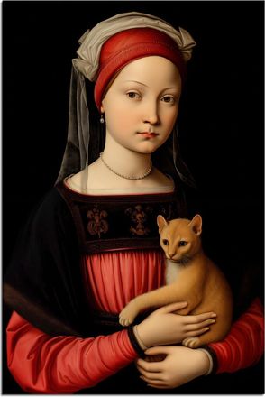 Wallario selbstklebendes Poster - Dame mit Kätzchen, Aufkleber in Premiumqualität, Klebefolie Größe: 100 x 150 cm XXL-Poster