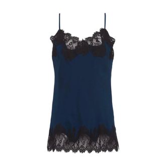 Gold Hawk Caraco Marilyn en soie &agrave; dentelle contrast&eacute;e - Femme - Tops - Bleu - Taille: 42 FR