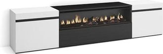 Skraut Home | TV-Schrank, Lowboard | f&uuml;r Wohnzimmer und Esszimmer | 200x45x35cm | F&uuml;r TV-Ger&auml;te bis zu 80 | Elektrokamin. Ma&szlig;e | Moderner Stil | Wei&szlig; und Schwarz