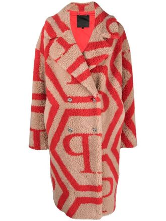 Philipp Plein manteau en fourrure artificielle &agrave; motif monogramm&eacute; - Tons neutres