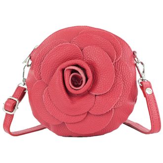 modamoda.de T225 Damen Leder Umh&auml;ngetasche Abendtasche Clutch Bl&uuml;te Klein handmade in Italy, Farbe:Rubinrot