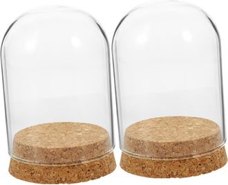 SOLUSTRE 2 Satz Glaskuppeln mit Korksockel Konservierte Blumen Dekoration Kompakte Glasabdeckung f&uuml;r Schreibtisch und Wohndeko
