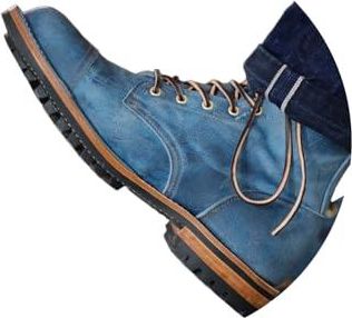 ORANDESIGNE Bottines Homme Cuir Vintage Cuir PU Bottines Lacer Bottes de Moto Chukka Chaussure Moto Hiver C Bleu 43 EU