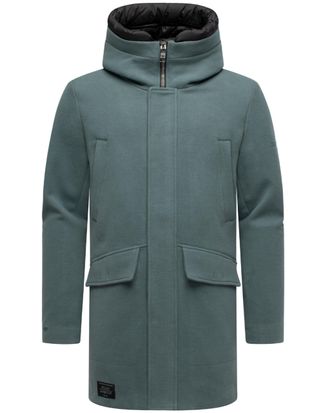 Stone Harbor Herren sportlich-eleganter Wintermantel in Wollmantel-Optik mit Brusttaschen und abnehmbarer Kapuzenblende Fenroos XX Stormy Blue Gr. XL