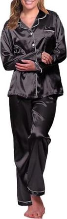 Generic Ensemble de Pyjama pour Femme Set Pyjama Femme Ensembles de Pyjama Femme en Satin V&ecirc;tements De Nuit en Soie satin&eacute;e Deux Pi&egrave;ces &agrave; Manches Longues &agrave; la