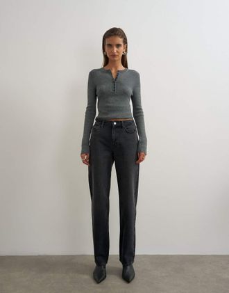 Topshop Vintage jean droit taille mi-haute d&eacute;lav&eacute; noir
