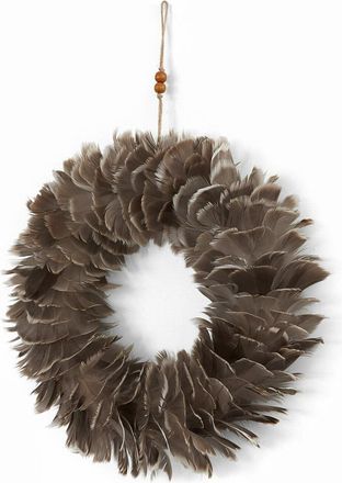 Loberon Kranz Misterras, detailreiche Feinarbeit, Aufhängekordel mit Zierperlen, Dekoration, Deko-Kranz, Türkranz, Gänsefedern, Styropor, braun