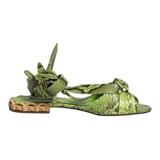 Dolce & Gabbana Gr&uuml;ne Sandalen mit Animal-Print und Kn&ouml;chelriemen - - Shoes - Damen - Gr&uuml;n - 39 1/2 EU