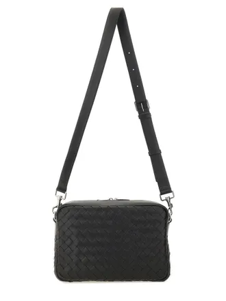Bottega Veneta Unisex Shoulder Bag Room Intrecciato Black Leather Calfskin