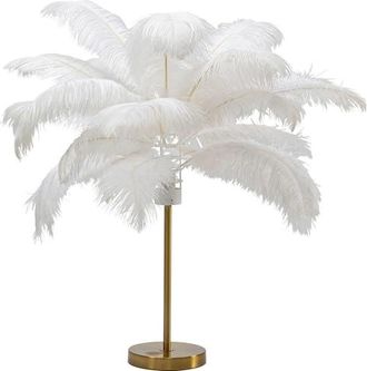 Kare Design Design Tischlampe Feather Palm Weiß, Desk Lamp, Schreibtischlampe, Nachttischlampe, Dekoleuchte, Leuchtmittel nicht inklusiv, Tischleuchte, Palmen Mot