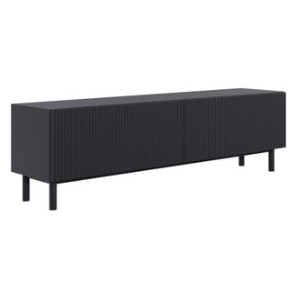 Selsey TV Schrank Mit Gefr&auml;ster Front, 140 cm, Schwarz - Elegantes TV Board F&uuml;r Wohnwand Wohnzimmer, Moderner Look Mit Metallf&uuml;&szlig;en, Praktische Stauf&auml;cher, Se