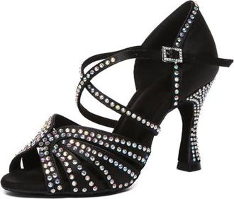 Miyoopark Chaussures de danse latine pour femme avec bride en strass - Sandales formelles de mariage, L612 Noir Talon 9 cm, 42 EU