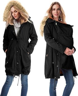 Generic Cihdmfb Veste de maternit&eacute; 3 en 1 pour femme - Veste dhiver longue de grossesse en coton - Grande taille - Couleur unie - Veste matelass&eacute;e chaude avec