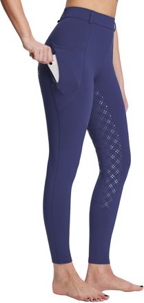 Baleaf Damen Winter-Reithose Fleece-Reithose Vollbesatz Reithose Reißverschluss-Taschen Leggings Blau 2XL