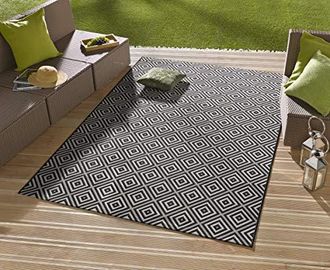 Hanse Home NORTHRUGS In- und Outdoor Teppich Karo 140x200cm - Wetterfest Modern Geometrisches Muster Kariert Allover Design Läufer für Balkon Terrasse Garten Win