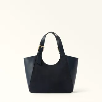 Furla Dora Tote-bag M Toni Mediterraneo Blau Wildleder + Sidney-kalbsleder Damen