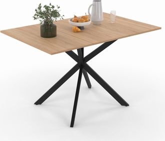 IDMarket Esstisch, ausziehbar, quadratisch, Alix, 4-6 Personen, Spinnenfuß, Holz und Schwarz, 80 - 120 cm
