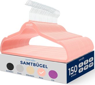 SereneLife Kleiderbügel Samt, 150 Stück- Kleiderbügel, Clothes Hangers- rutschfest, dünn & Platzsparend, 360° drehbarer Haken, 0,61cm dick, 44,45cm lang, für Blu