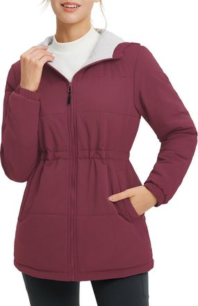 Baleaf Damen Steppjacke Leichte &Uuml;bergangsjacke Runningjacke Lang Pufferjacke Isolierte Wanderjacke Warme Fleecejacke Winterjacke mit Rei&szlig;verschluss Weinrot X