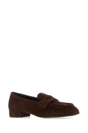 Prada Womens Brown Suede Loafers Moro Mocassini