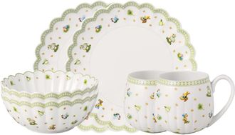 Villeroy & Boch Easter Delight Fr&uuml;hst&uuml;cks-Set f&uuml;r 2 Personen 6-teilig gr&uuml;n, Oster Set mit Speisetellern, Henkelbechern und M&uuml;slischalen, Oster Keramik Teller, Tassen 