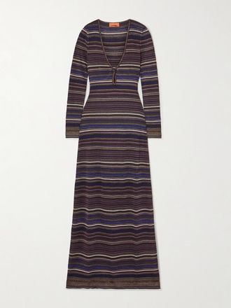 Missoni Maxikleid Aus Gestreiftem Häkelstrick In Metallic-optik - Mehrfarbig