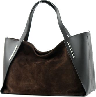 modamoda.de T126 - ital. Shopper Tragetasche Leder/Wildleder, Farbe:Dark Chocolate