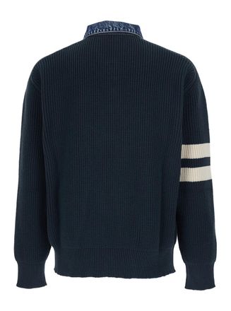 Dsquared2 Mens Sweater With Denim Collar, Blue Cotton Tops Top