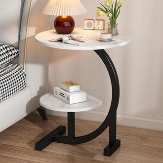 Generic Table dappoint Ronde à Deux Niveaux en Forme de C avec Structure en métal, Petite Table Basse Ronde avec Rangement, Montage Facile, idéale for Le Salo