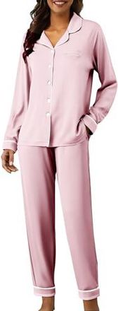 Generic MJGkhiy Pyjama Femme Coton Hiver &Eacute;l&eacute;gant Ouvert Avant Chemise Avec Boutons Et Pantalon Long Pyjama Deux Pi&egrave;ces Doux Confortable Manches Longues Pajama