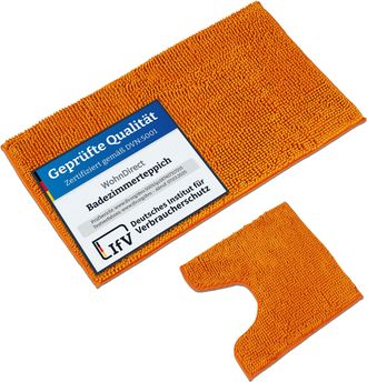 WohnDirect Badematten Set 2 teilig Orange - WC Vorleger (45x45cm), Badematte (70x120cm) - rutschfest waschbar Badezimmerteppich MIT WC-Ausschnitt