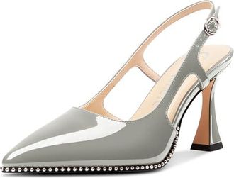 Castamere Femmes Slingback Bloc Chunky Haut High Talon Heel Ferm&eacute; Pointu Bout Escarpins Dress Mariage Party Chaussures 9 CM Heels Gris 38 EU
