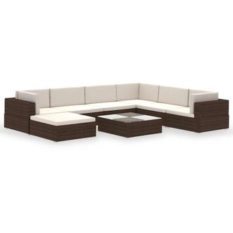 vidaXL Vidaxl - Salon de jardin 8 pcs avec coussins R&eacute;sine tress&eacute;e Marron
