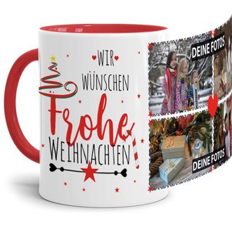 Tassendruck Weihnachts-Tasse mit Spruch zum SELBSTGESTALTEN mit Foto-Collage f&uuml;r 4 WUNSCHFOTOS - Pers&ouml;nliches Geschenk f&uuml;r Freunde und Familie - Innen & Henkel Ro