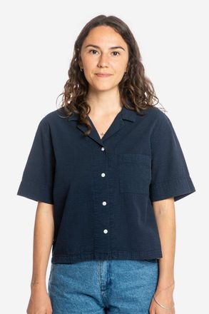 Matona Damen vegan Hemd Seersucker Navy