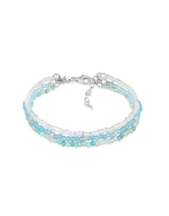Elli Bracelet de perles 3 rangs en argent sterling 925 avec pierres de lune et amazonites - Bleu clair