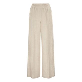 Brunello Cucinelli Femme, Pantalons, Beige, Taille: 40 FR Pantalon &agrave; Enfiler Chevron en Lin et Coton