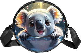 Generic Koala Petit sac &agrave; bandouli&egrave;re circulaire pour femme, sac &agrave; bandouli&egrave;re r&eacute;glable avec fermeture &eacute;clair, sac &agrave; main rond d&eacute;contract&eacute; pour femmes et fill