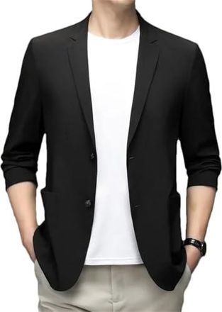 Generic Blazer fin et léger pour homme, couleur unie, style décontracté, respirant, mince et habillé, Noir, XXL