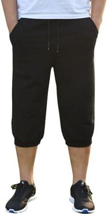 Missmao Homme Pantalon 3/4 Grande Taille Pantacourt Shorts de Jogging Élasticité Pantalon Court de Course Bermuda Sport Casual avec Cordon Serrage,Noir,5XL