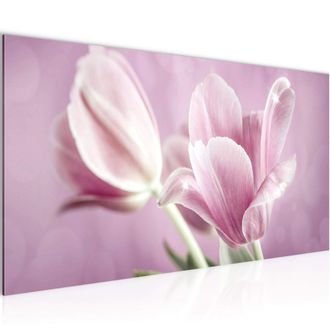 Runa Art Wandbild Blumen Tulpen 1 Teilig 100 x 40 cm Modern Bild auf Vlies Leinwand Blumen Wohnzimmer Rosa Violett 037312a