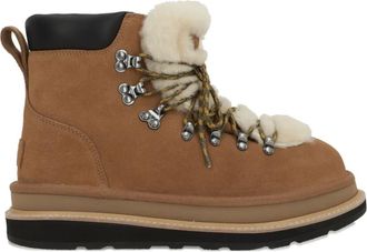 UGG bottes lacées à bords en fourrure - Marron